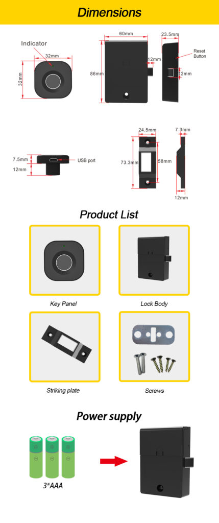 Keyless Fingerprint Mini Cabinet Drawer Lock For Office | Electronic ...
